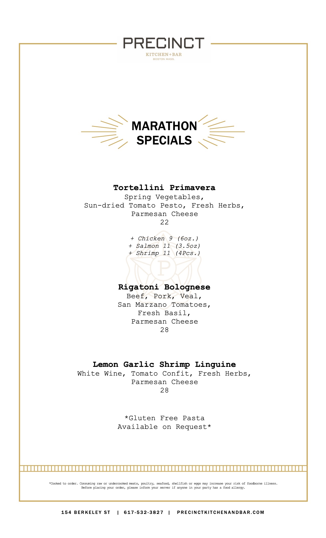 Carbo-Loading at Precinct - Boston Restaurant News and Events