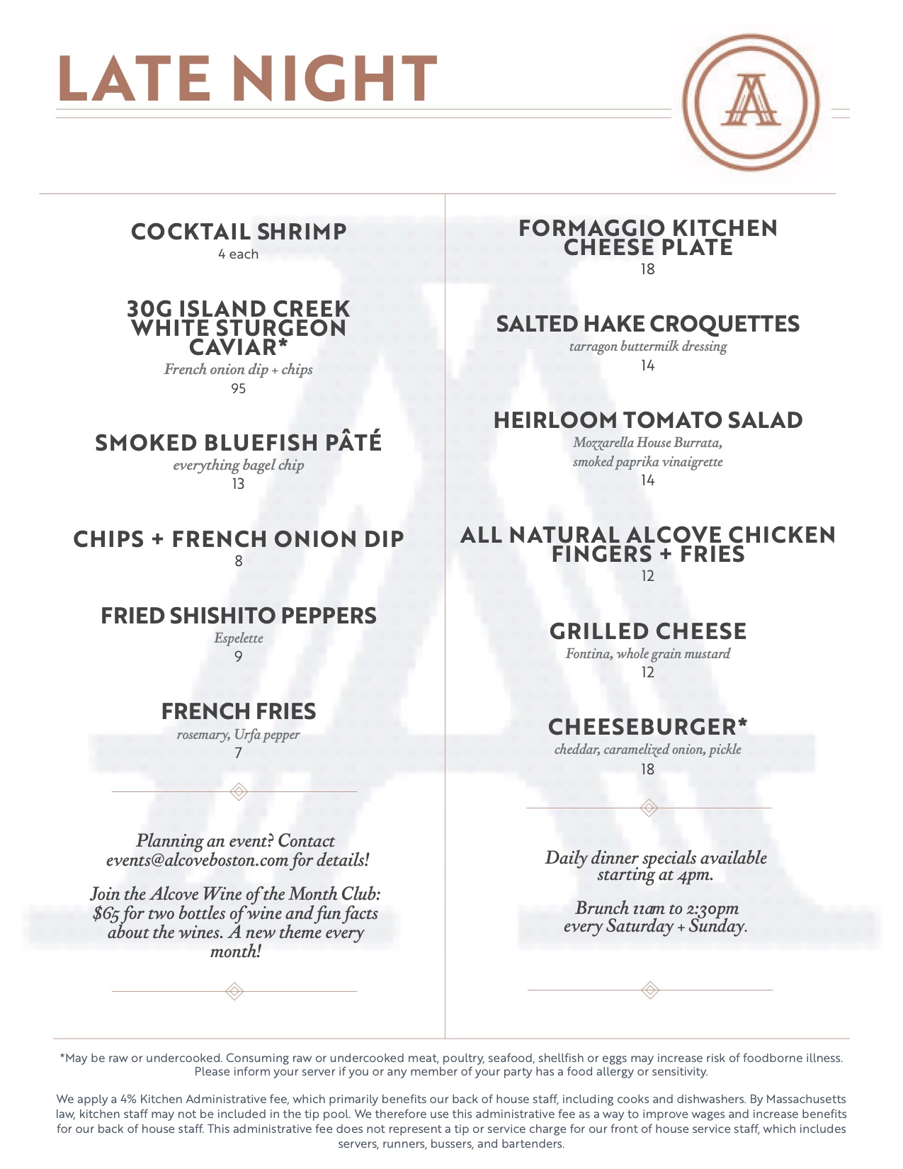 Alcove Adds Late Night Eats - Boston Restaurant News and Events