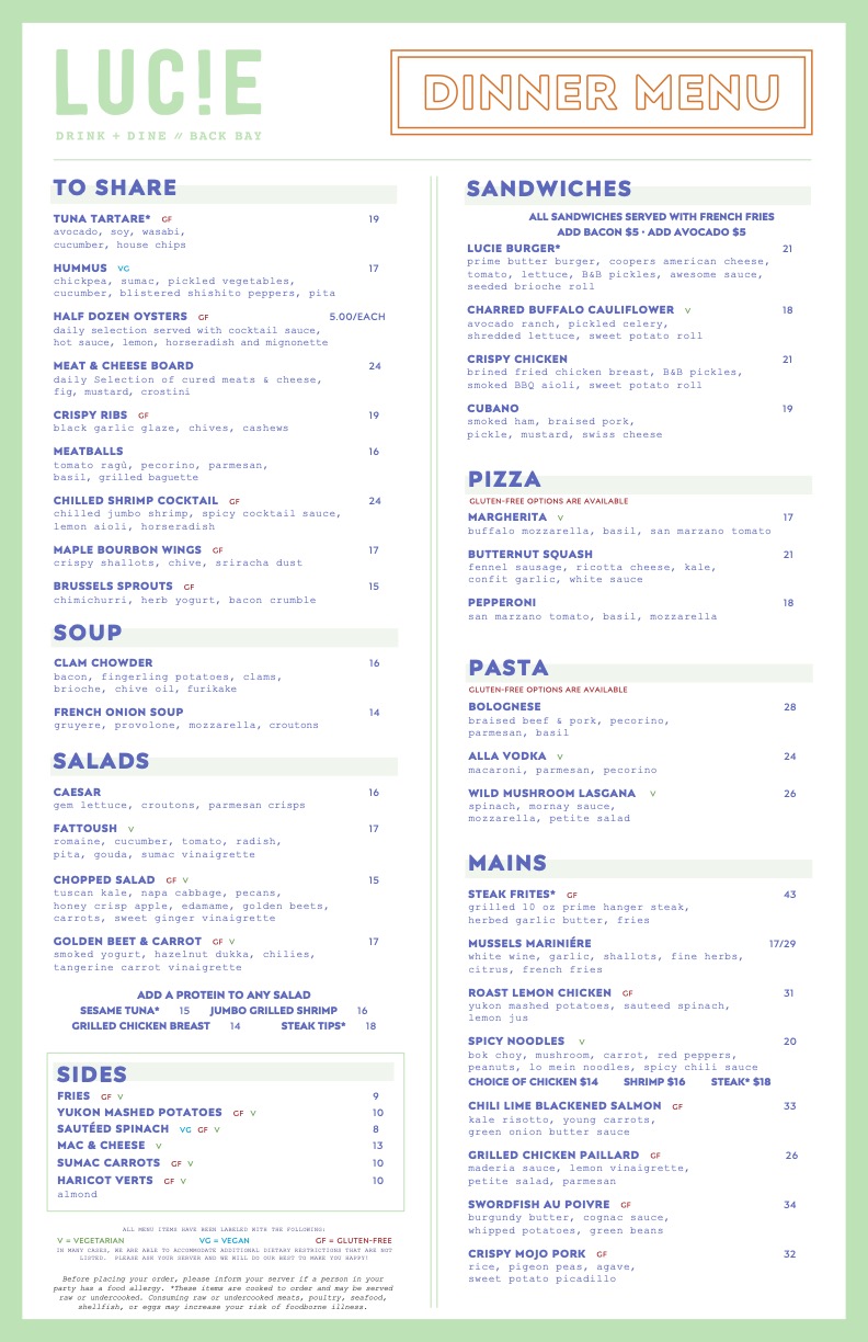 LUCIE Drink + Dine restaurant in Boston, MA on BostonChefs.com: guide ...