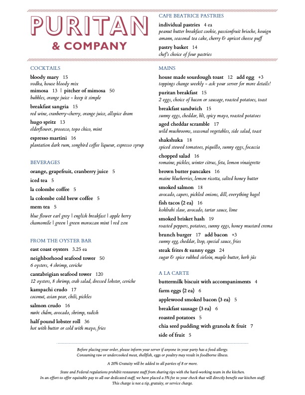 Puritan & Company restaurant in Cambridge, MA on BostonChefs.com: guide ...