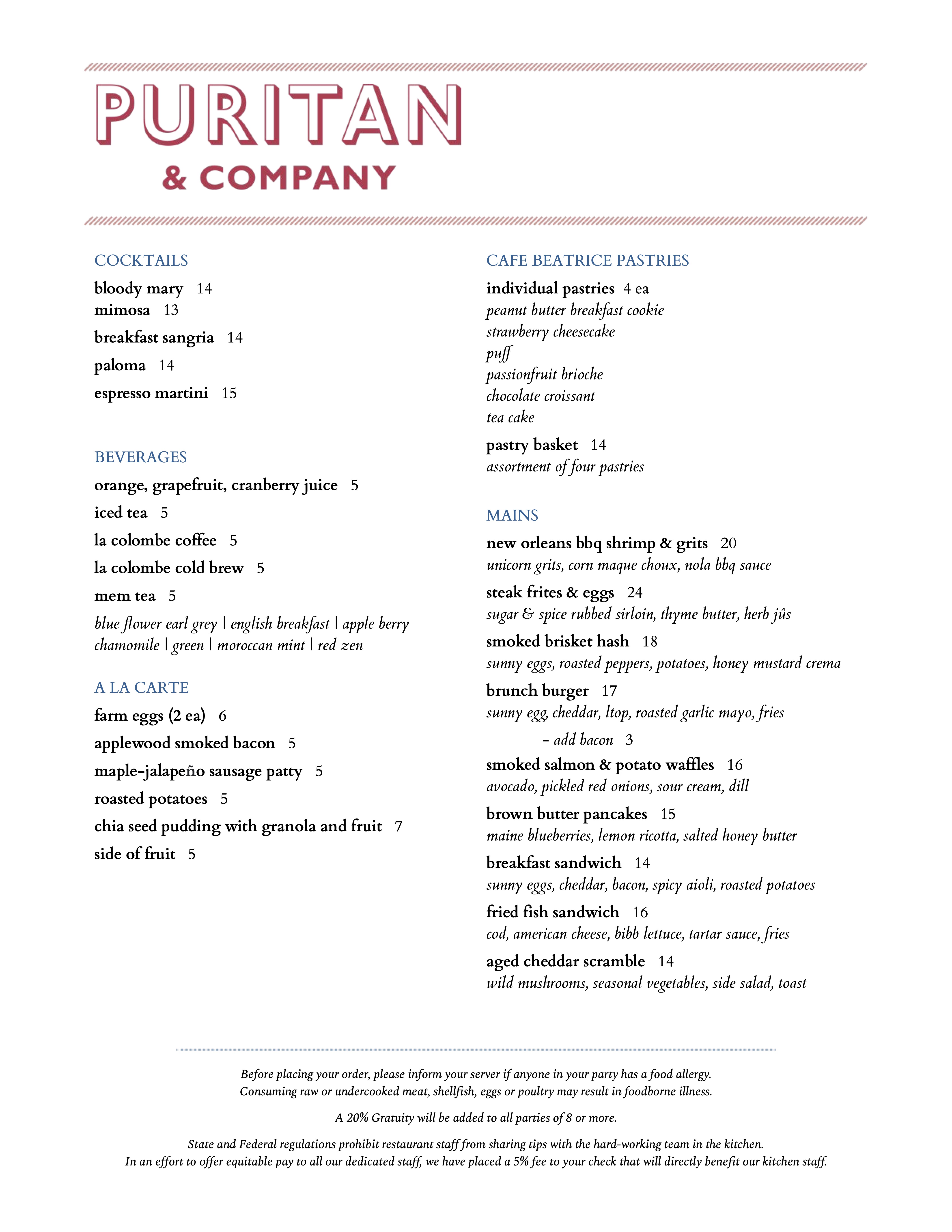 Puritan & Co. Adds Brunch - Boston Restaurant News and Events