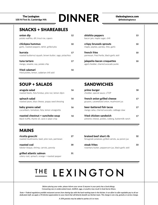 The Lexington restaurant in Cambridge, MA on BostonChefs.com: guide to ...