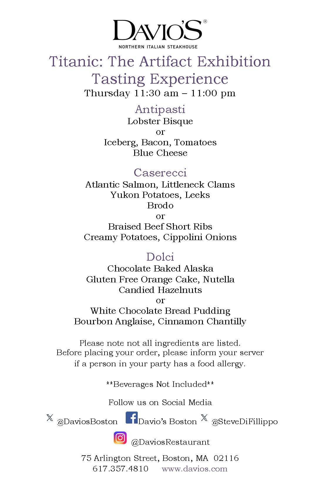 Titanic Tasting Menu - Boston Restaurant News and Events