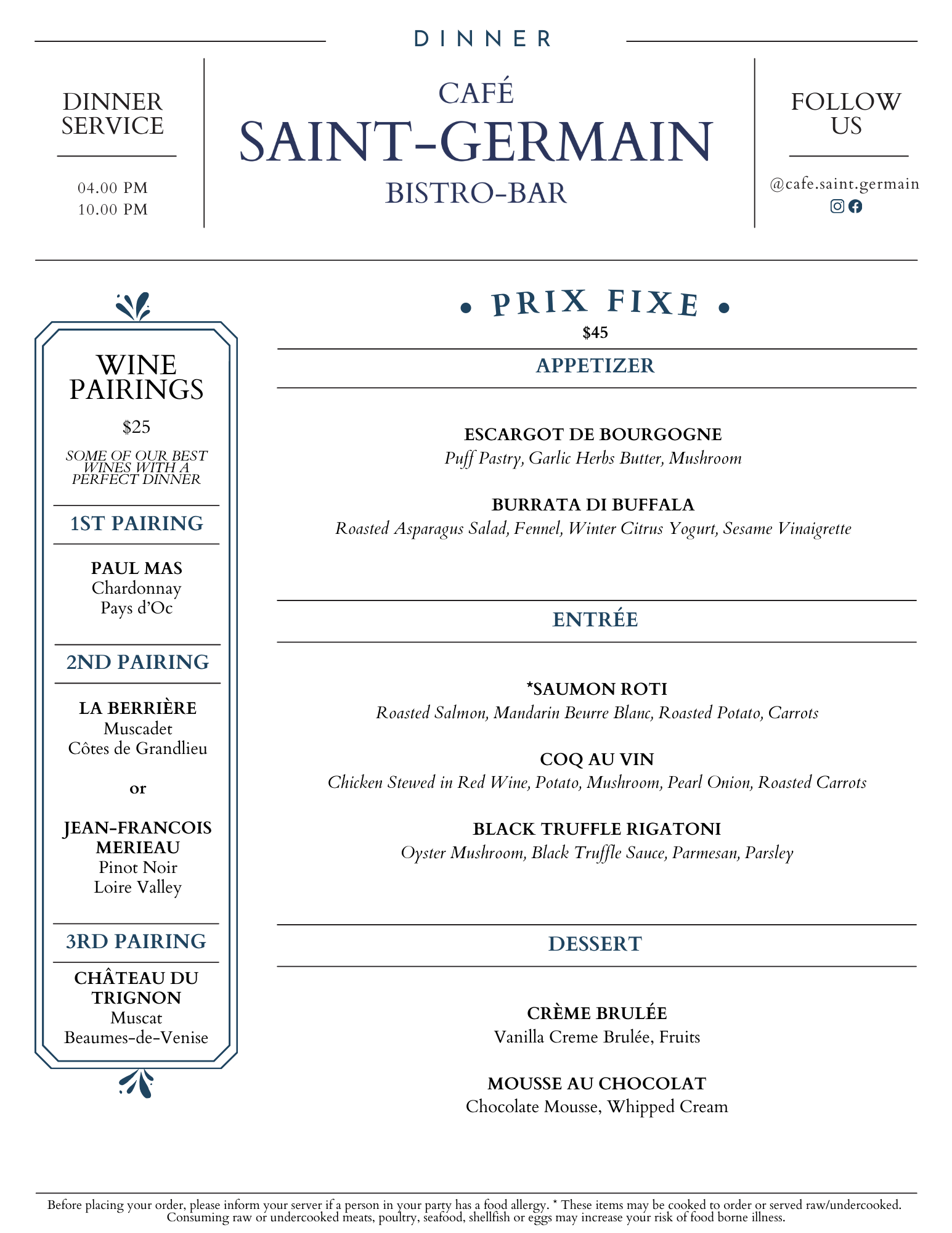 Cafe Saint-Germain restaurant in Somerville, MA on BostonChefs.com ...