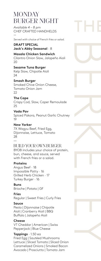 Burger Nights at The Berkeley - Boston Restaurant News and Events